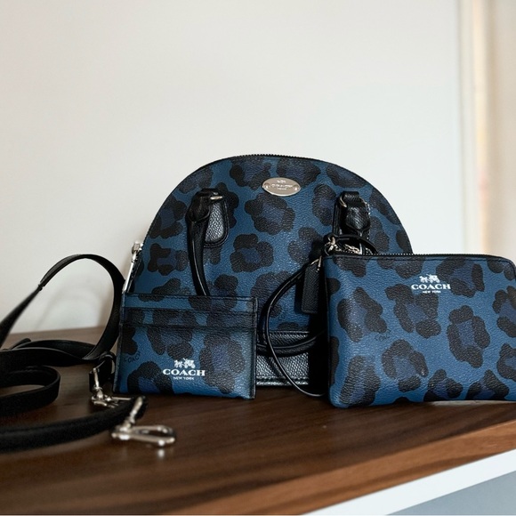 Coach | Bags | Coach Crossbody Cora Mini Blue Ocelot Set | Poshmark